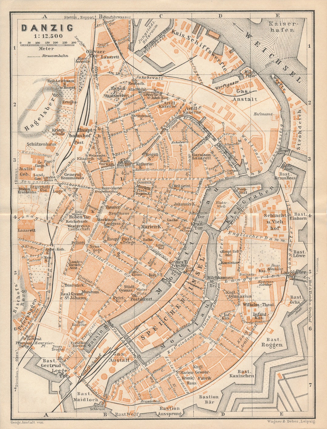 1913 Gdansk Poland formerly Danzig Germany Antique Map - Etsy