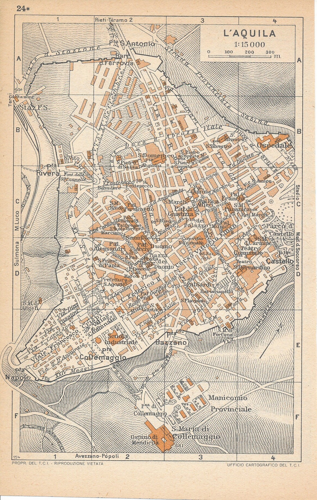 1956 L'aquila Italy Antique Map - Etsy