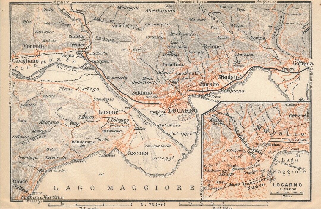 1913 Locarno Switzerland Antique Map - Etsy