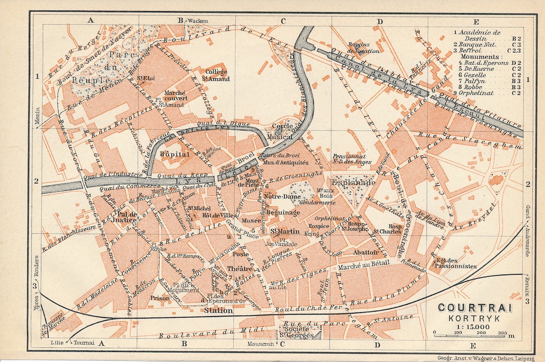 1910 Courtrai kortrijk Belgium Antique Map - Etsy