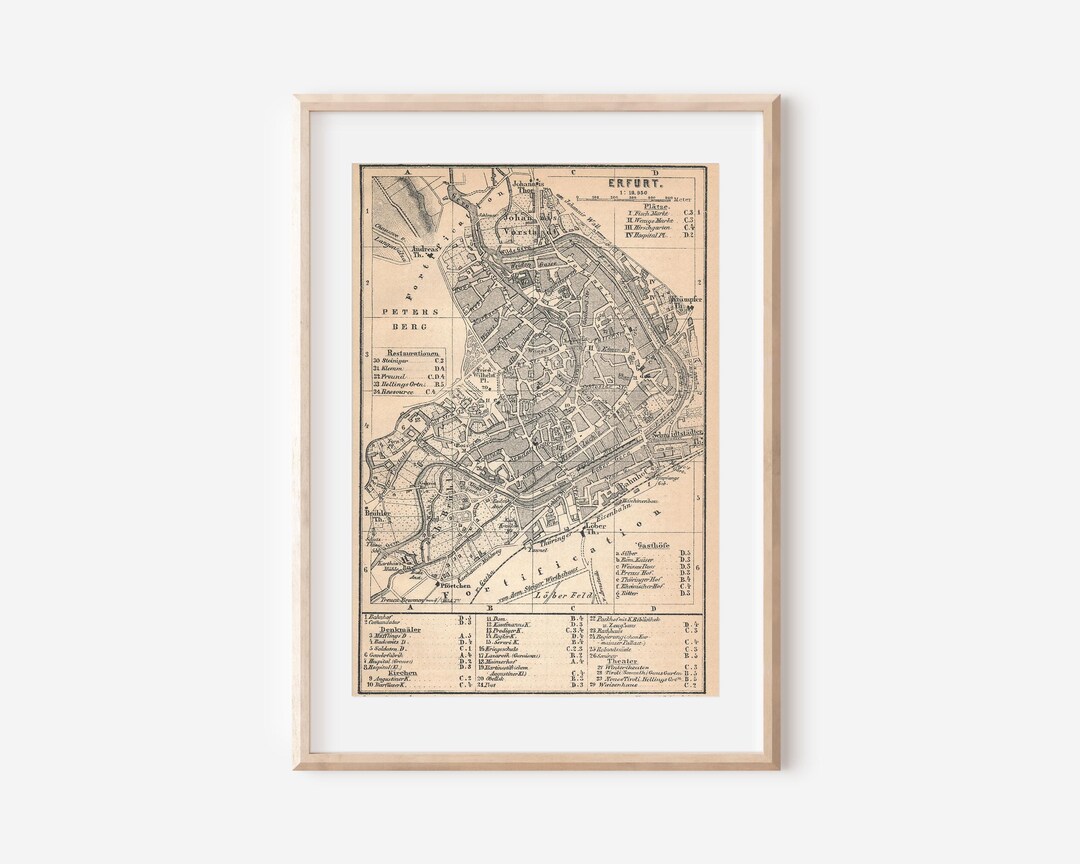 1881 Erfurt Germany Antique Map - Etsy