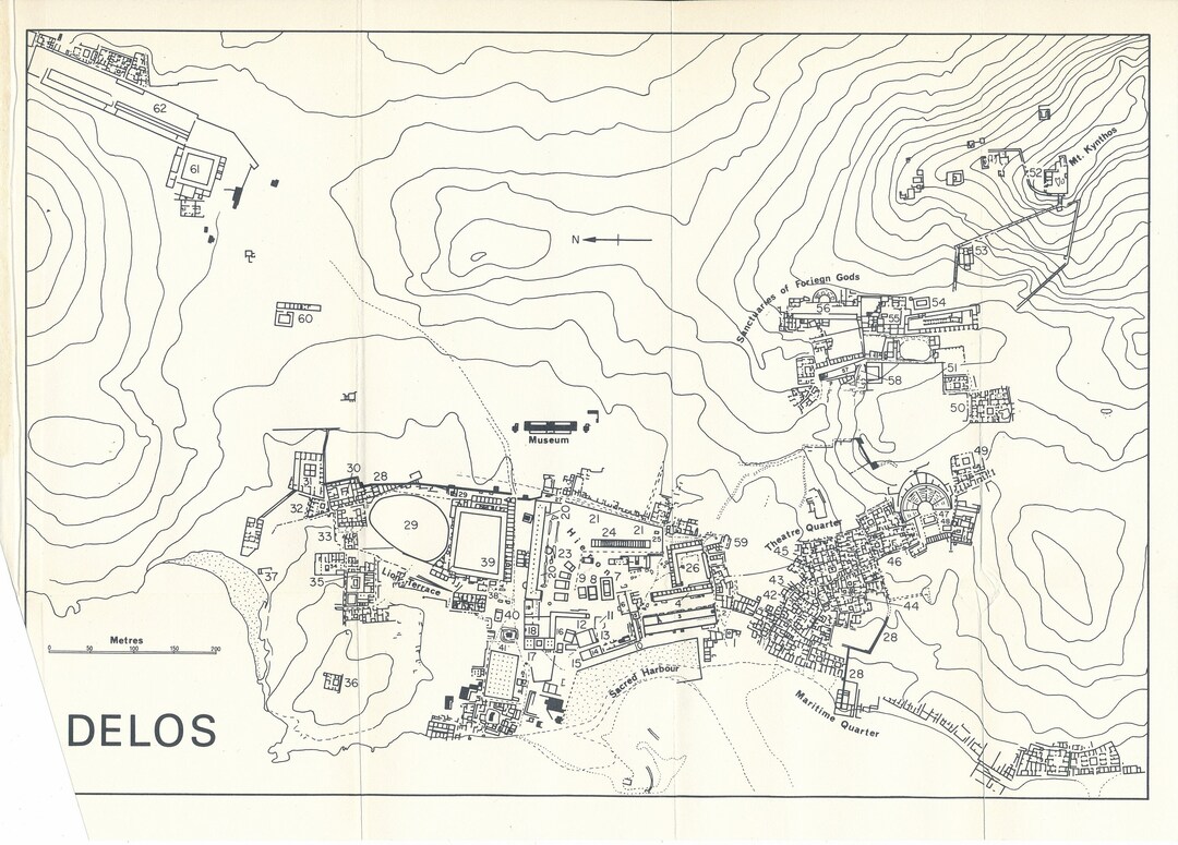 1967 Delos Greece Vintage Map - Etsy