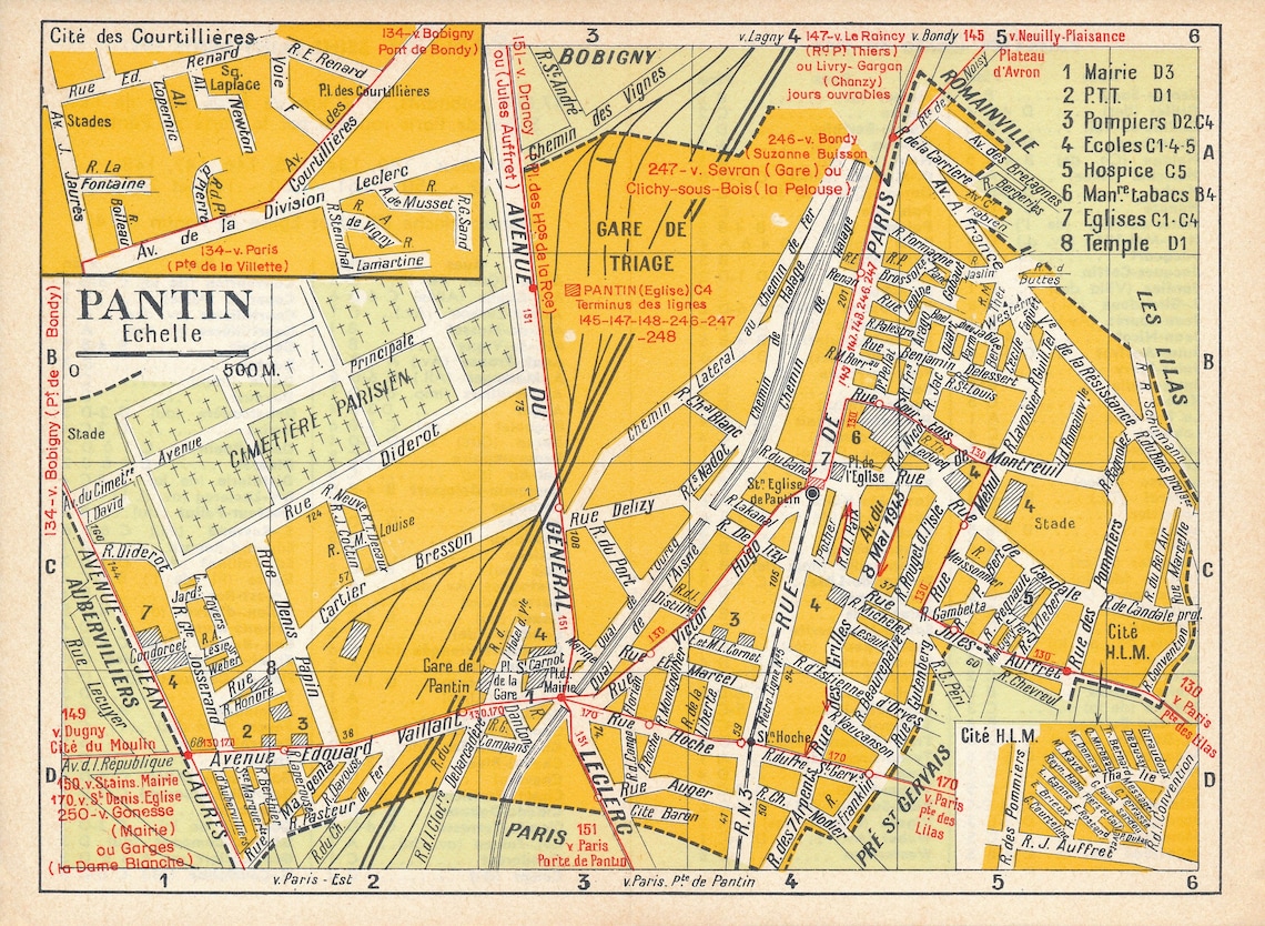 1950 Paris France Pantin Neighborhood Vintage Map - Etsy