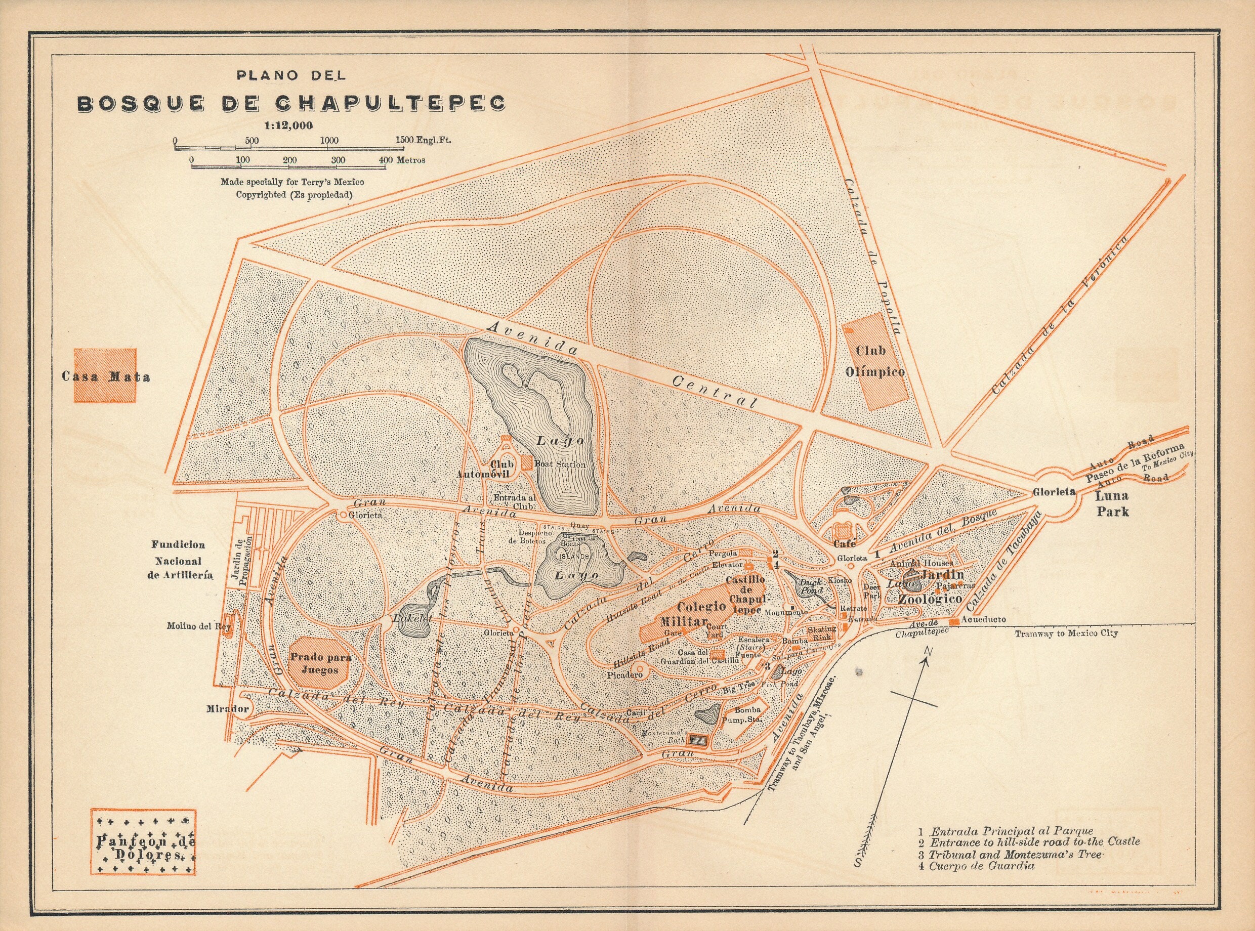 1911 Bosque De Chapultepec Ciudad de México México Mapa - Etsy México