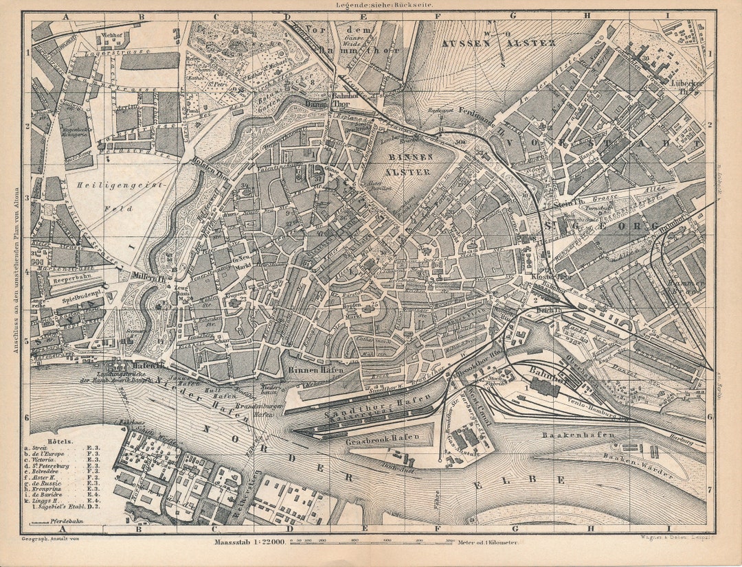 1881 Hamburg Germany Antique Map - Etsy