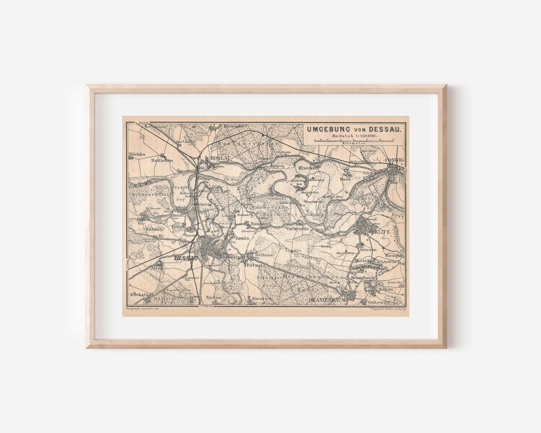 1881 Dessau Germany Antique Map - Etsy