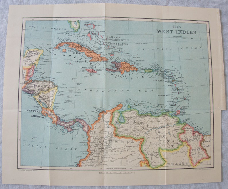 1939 Caribbean Antique Map - Etsy