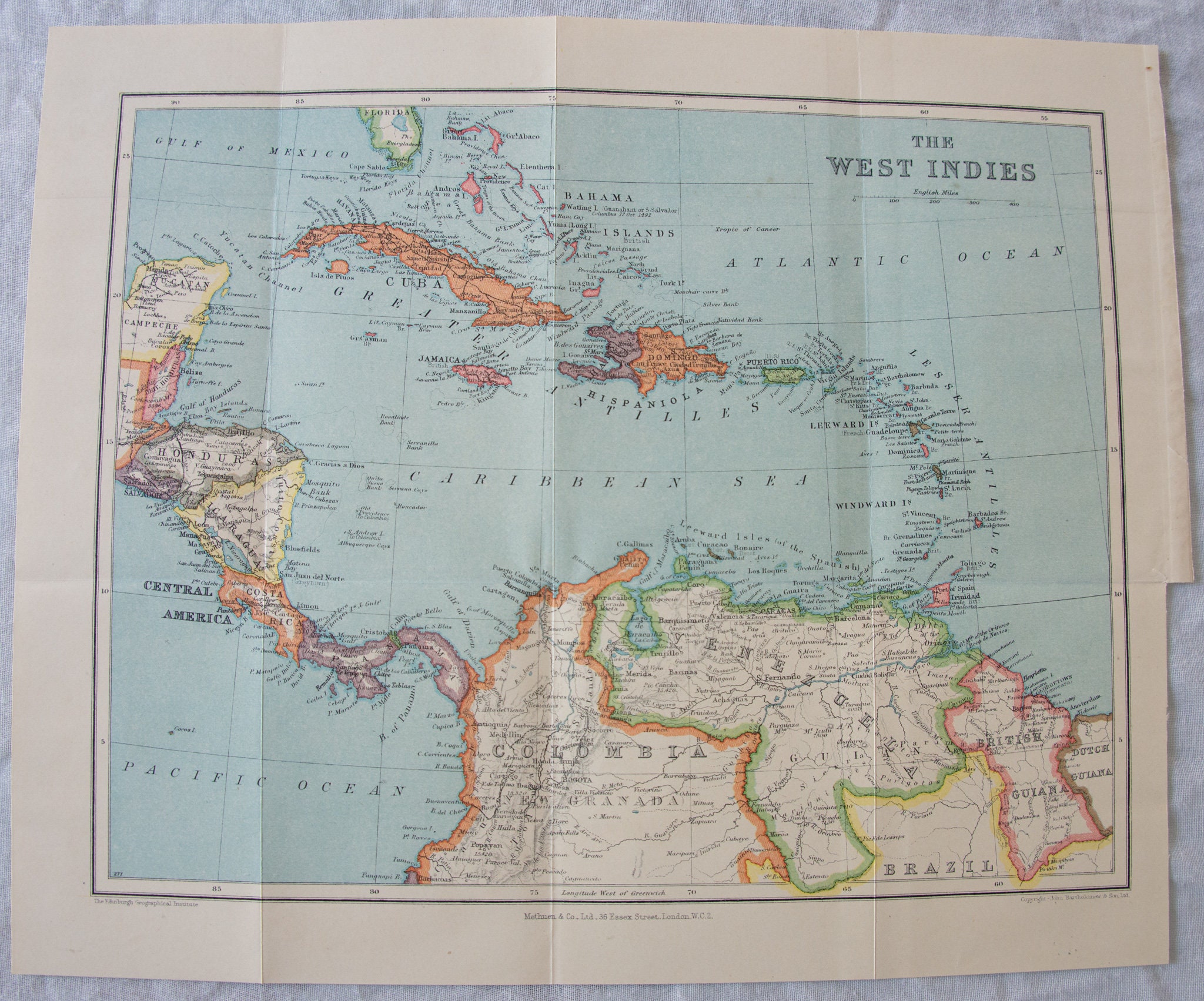 1939 Caribbean Antique Map - Etsy Singapore