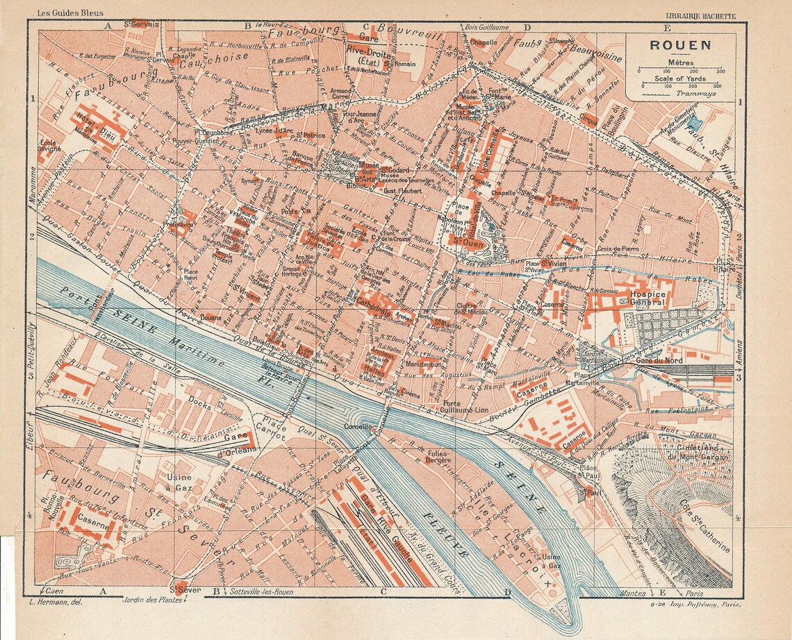 1926 Rouen France Antique Map - Etsy