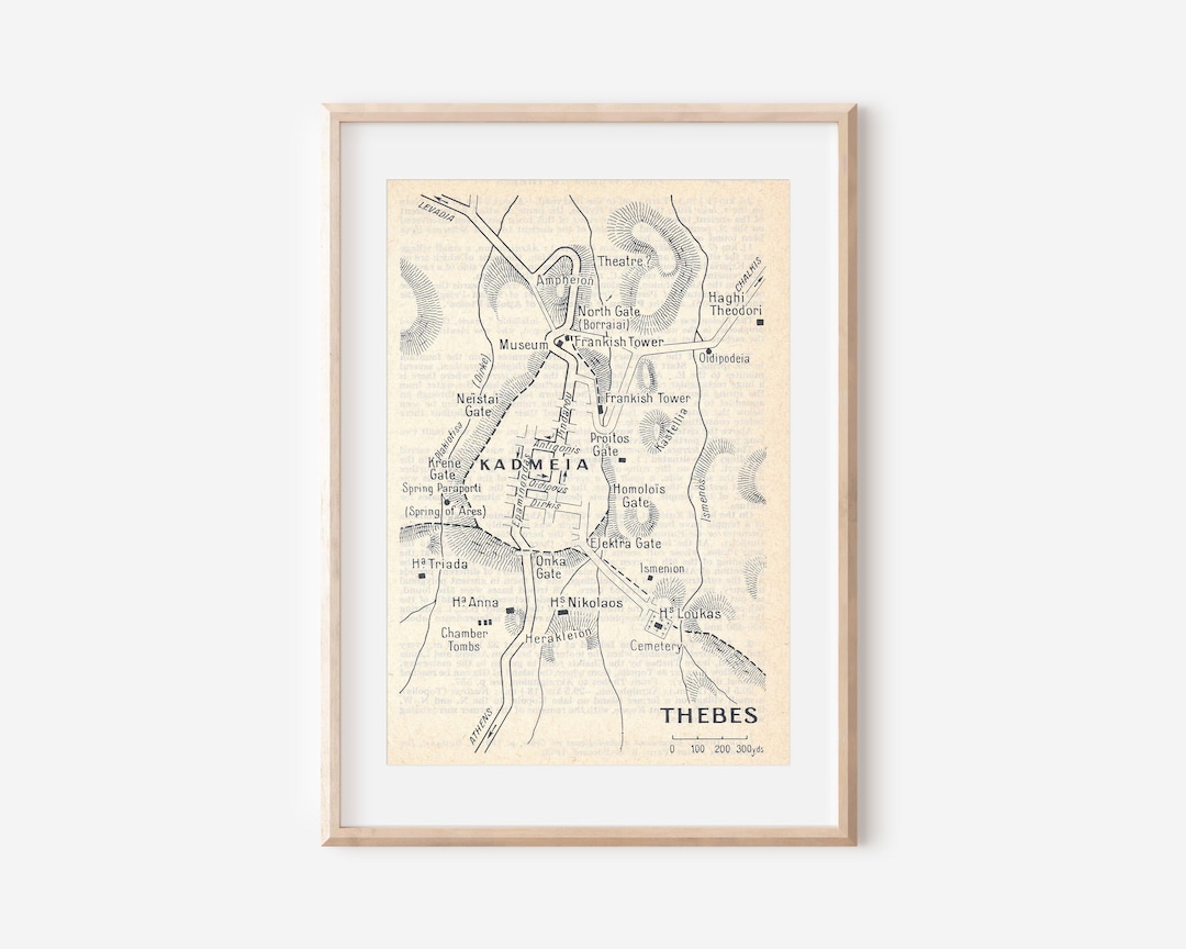 1964 Thebes Greece Antique Map - Etsy