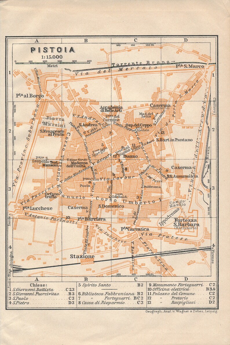 1913 Pistoia Italy Antique Map | Etsy