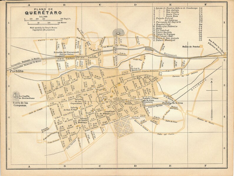 1925 Queretaro Mexico Antique Map | Etsy