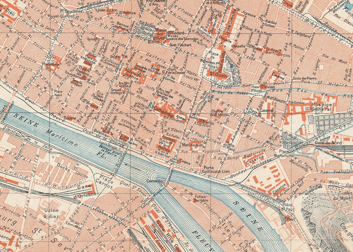 1926 Rouen France Antique Map - Etsy