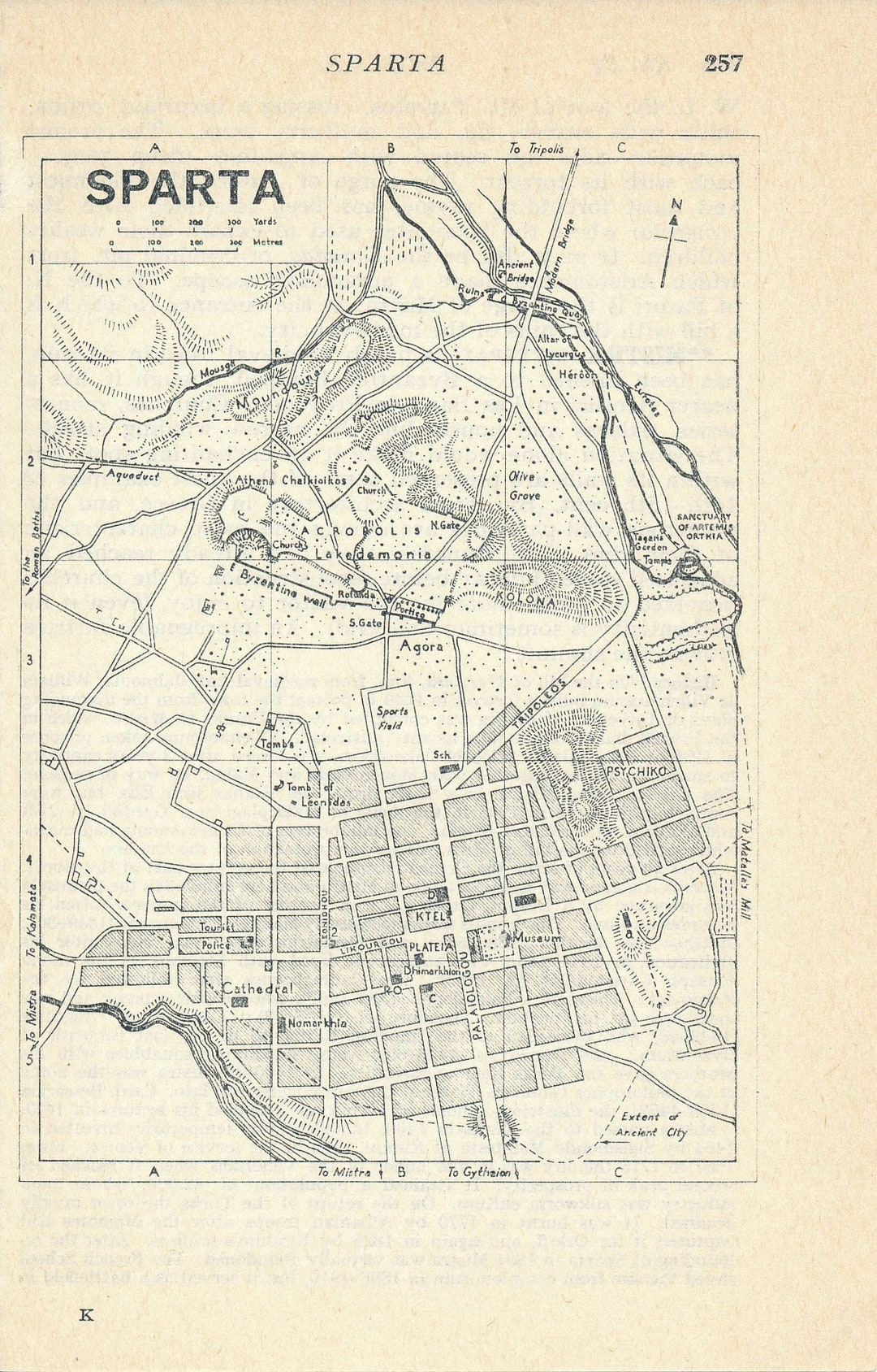 1967 Sparta Greece Vintage Map - Etsy