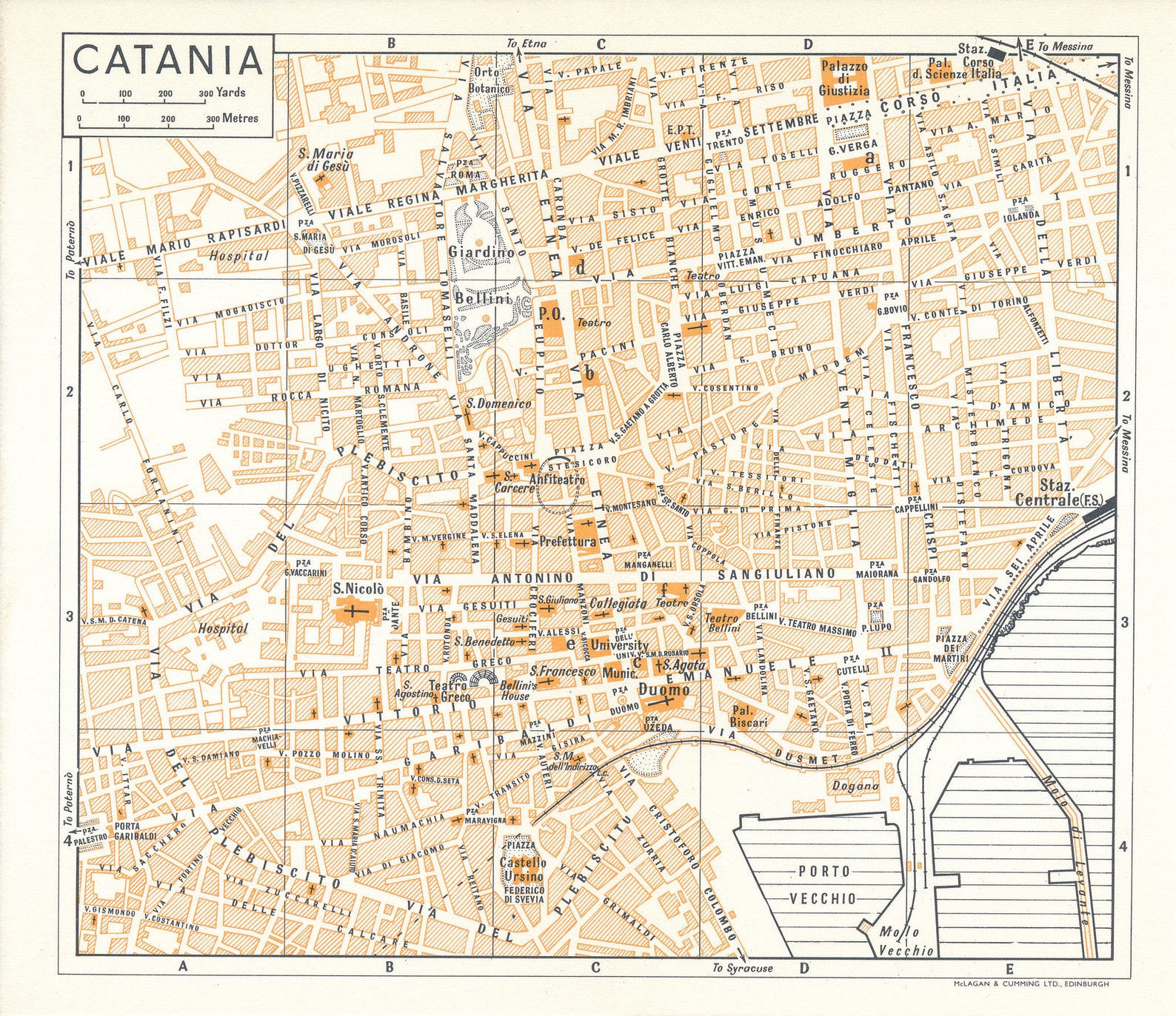 1959 Catania Sicily Italy Antique Map - Etsy