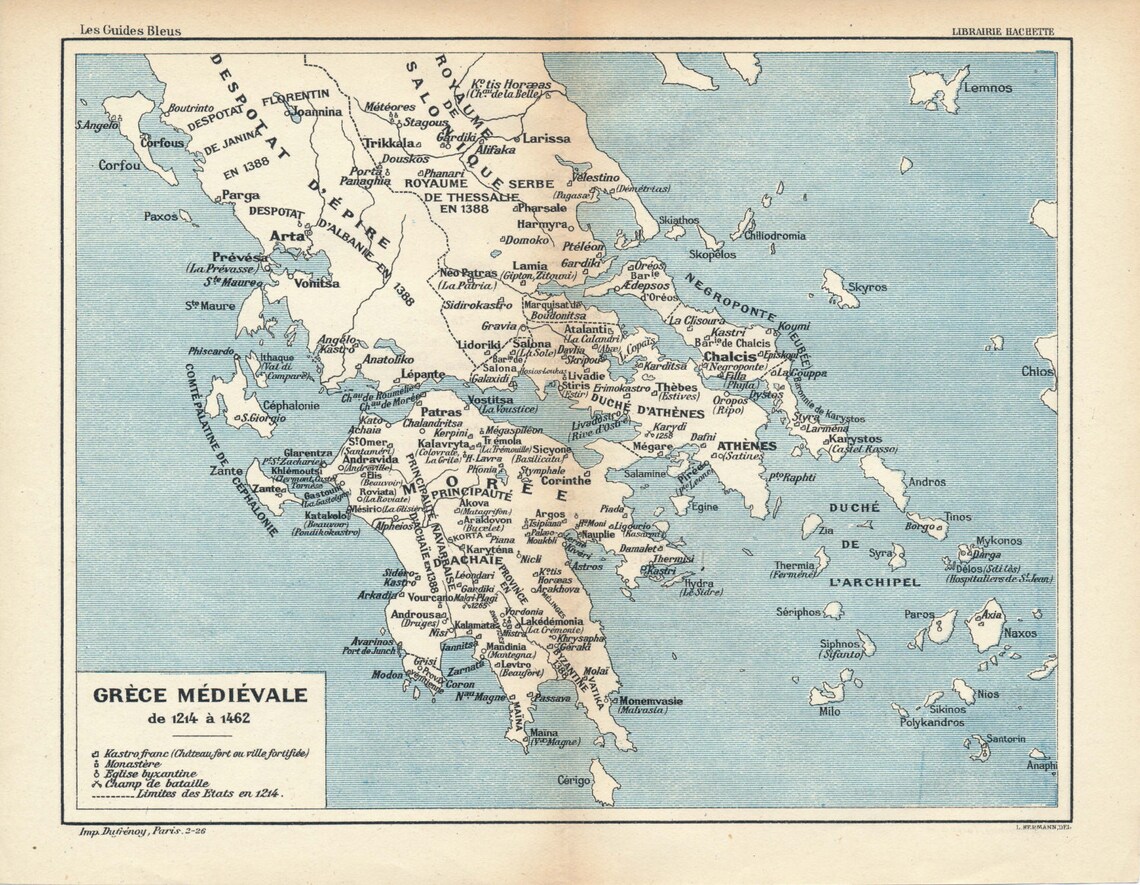 1911 Medieval Greece Antique Map - Etsy