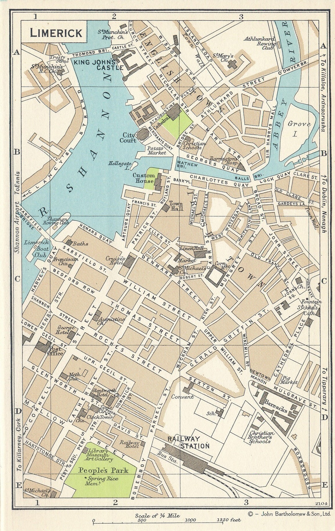 1962 Limerick Ireland Vintage Map - Etsy