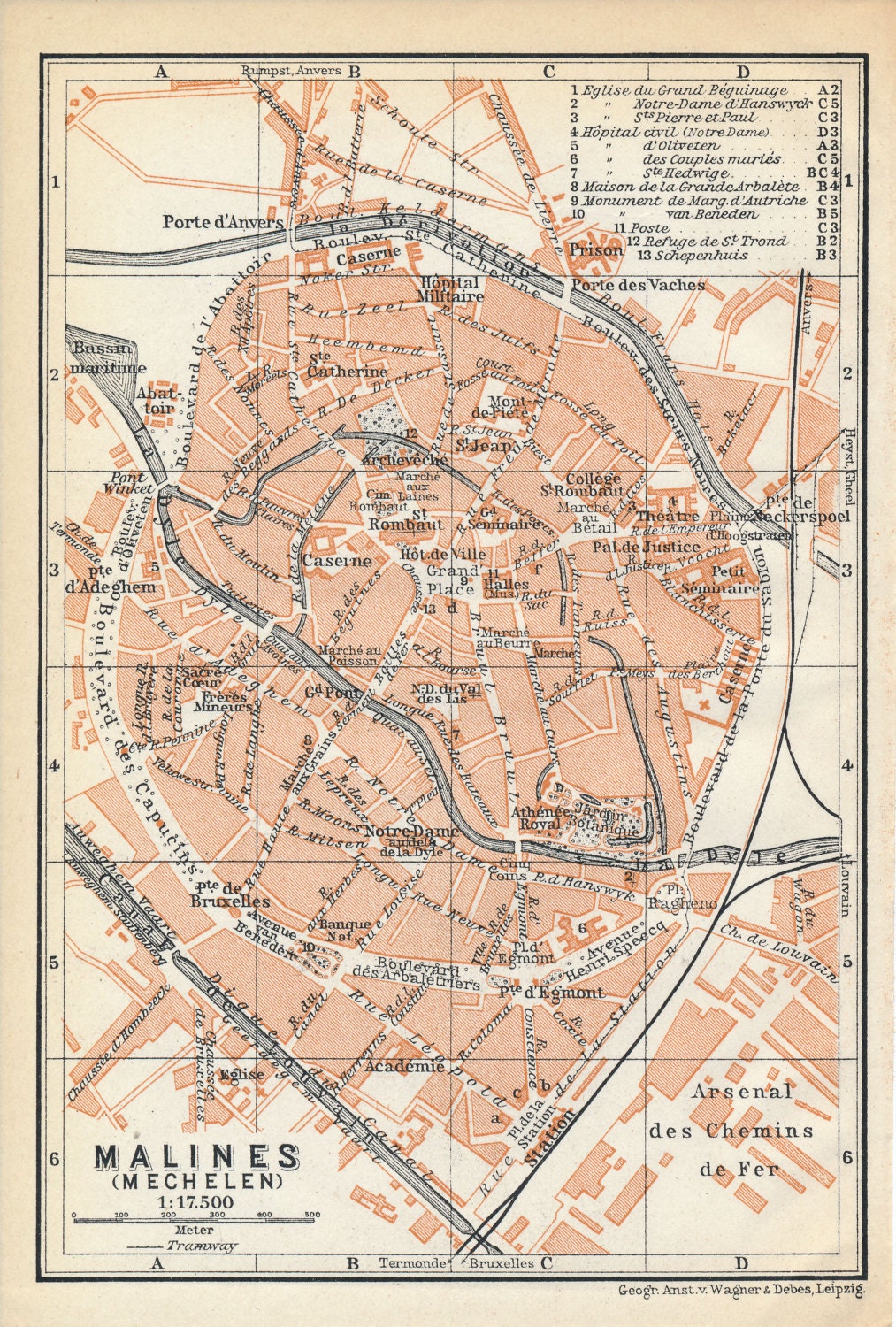 1910 Mechelen Belgium Antique Map | Etsy