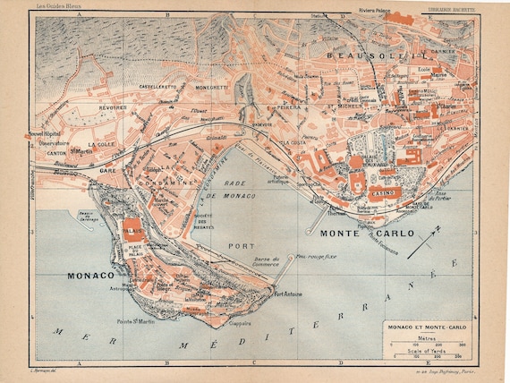 1926 Monaco & Monte Carlo Antique Map | Etsy