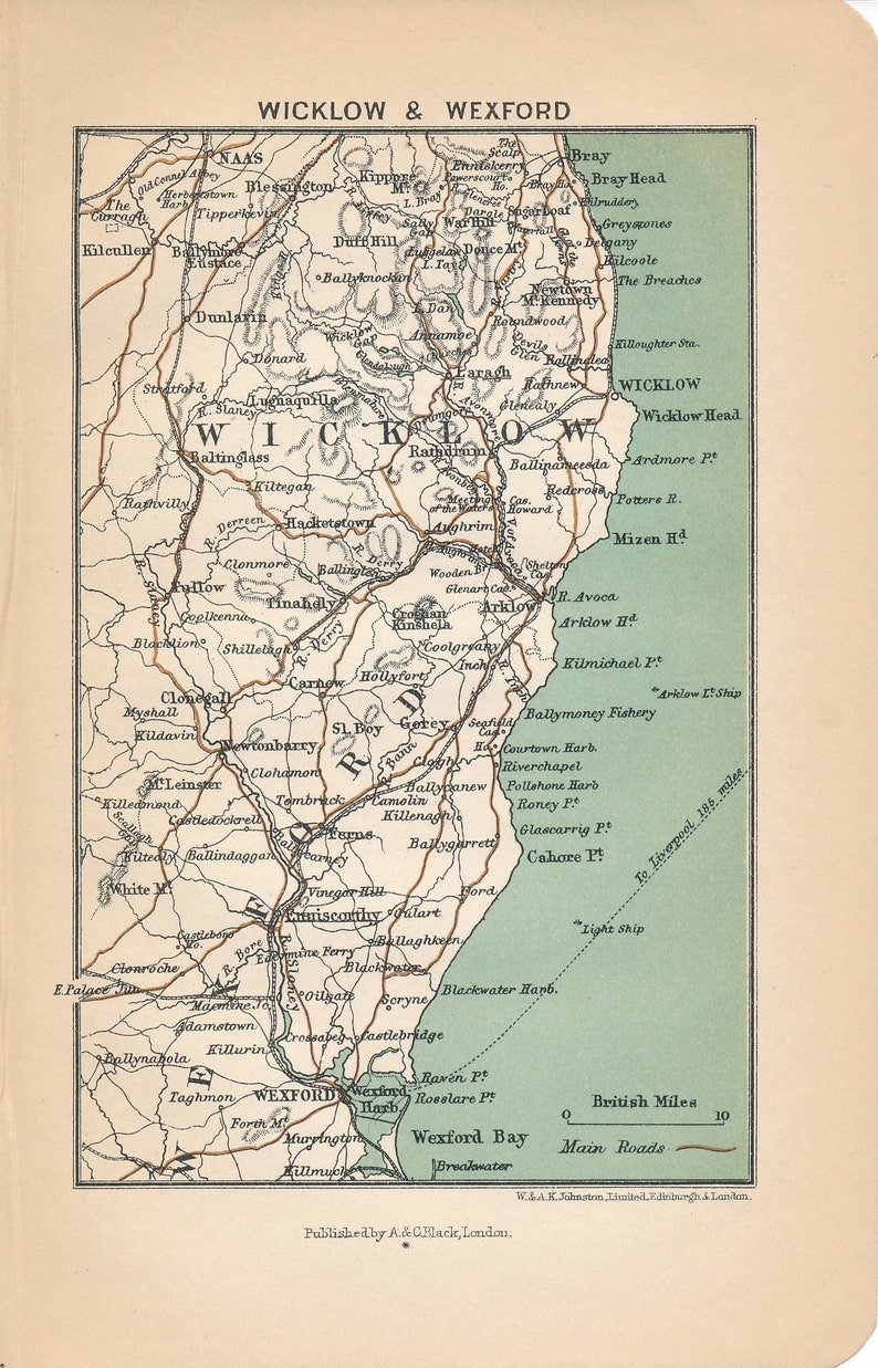 1906 Wicklow & Wexford Ireland Antique Map - Etsy