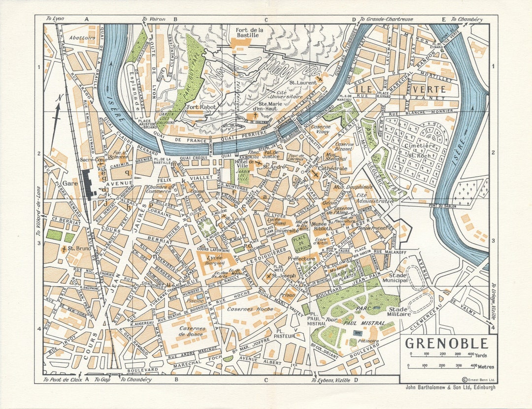 1966 Grenoble France Vintage Map - Etsy