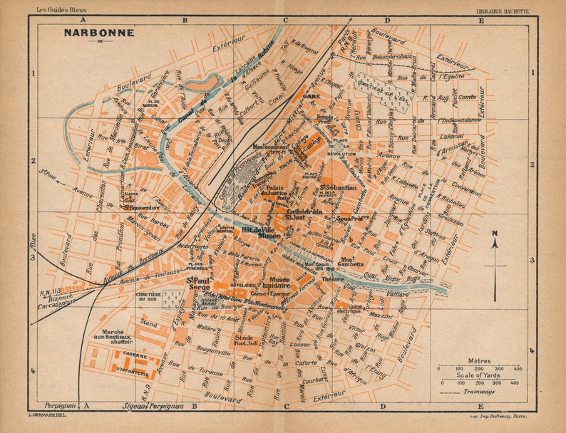1928 Narbonne France Antique Map | Etsy