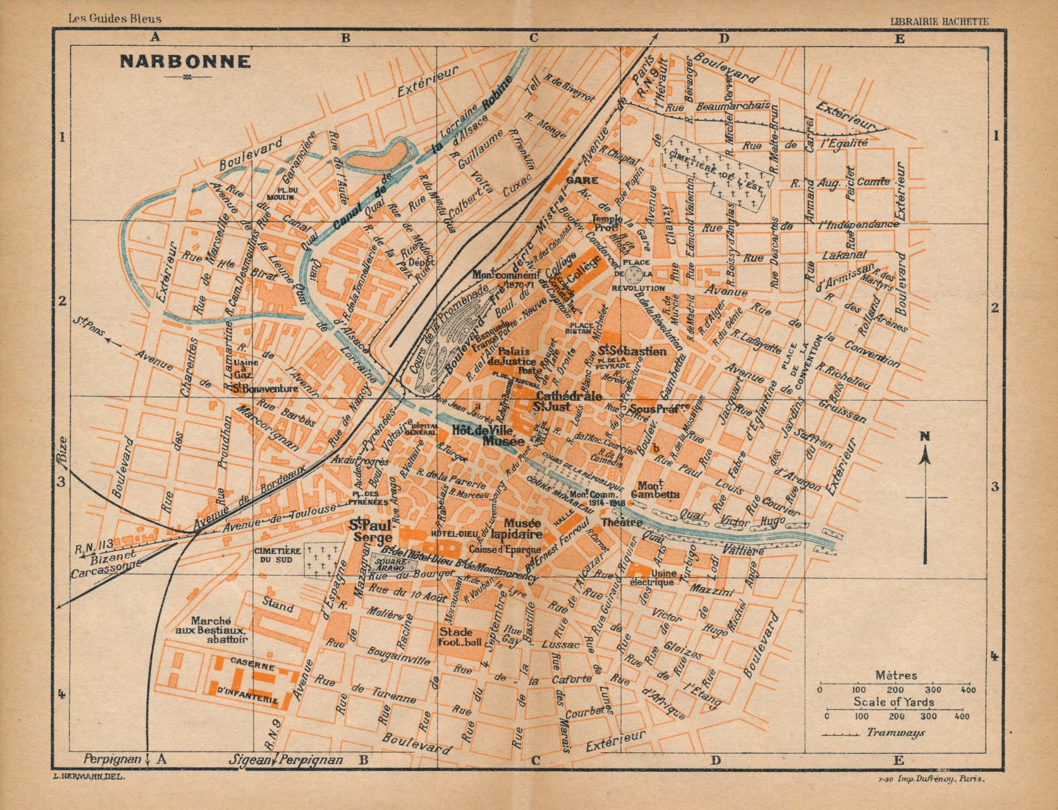 1928 Narbonne France Antique Map | Etsy