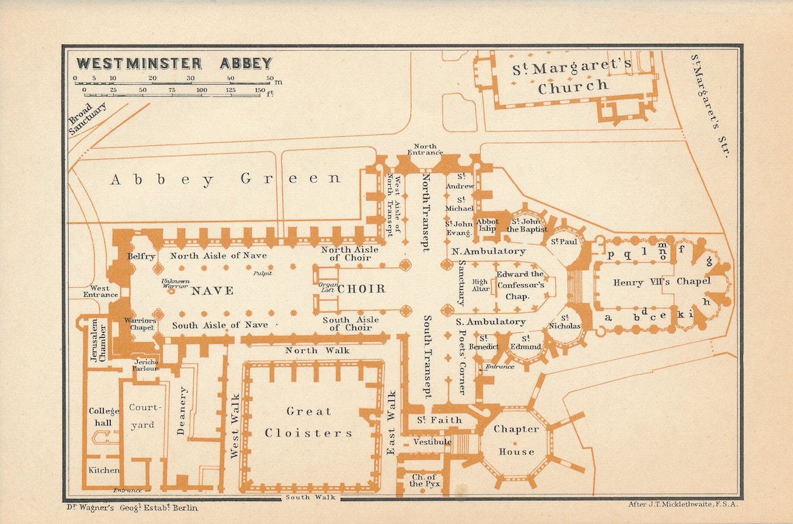 1955 Westminster Abbey London England Vintage Map - Etsy