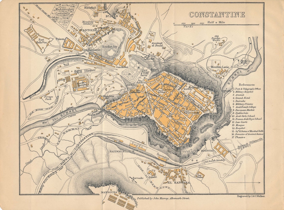 1895 Constantine Algeria Antique Map - Etsy