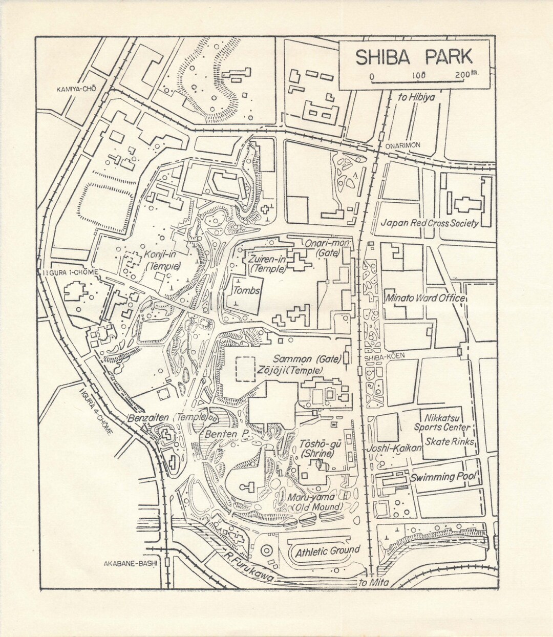 1959 Shiba Park Tokyo Japan Antique Map - Etsy