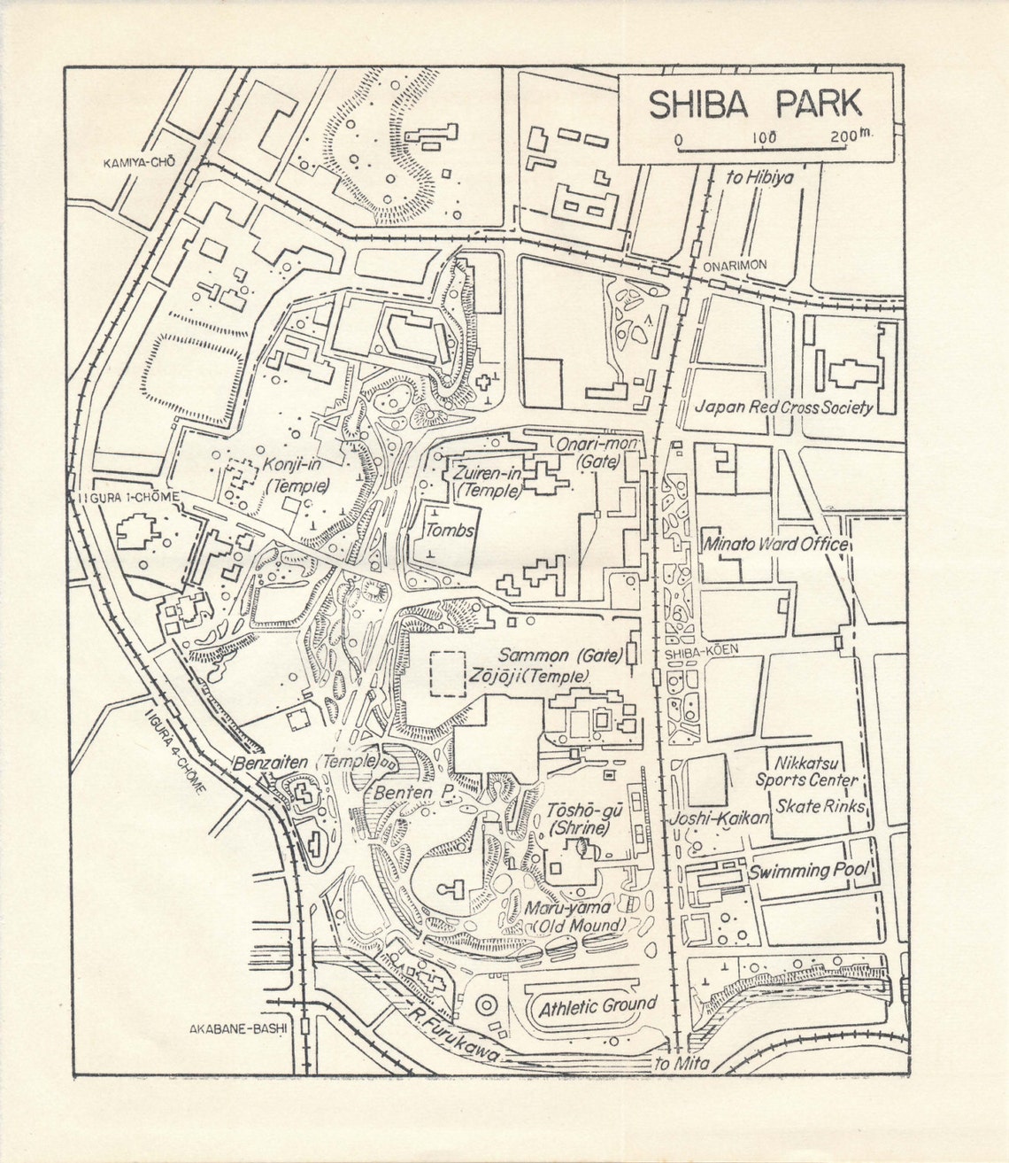 1959 Shiba Park Tokyo Japan Antique Map - Etsy