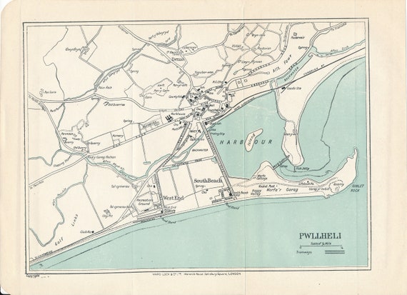 1930 Pwllheli Wales United Kingdom Antique map | Etsy