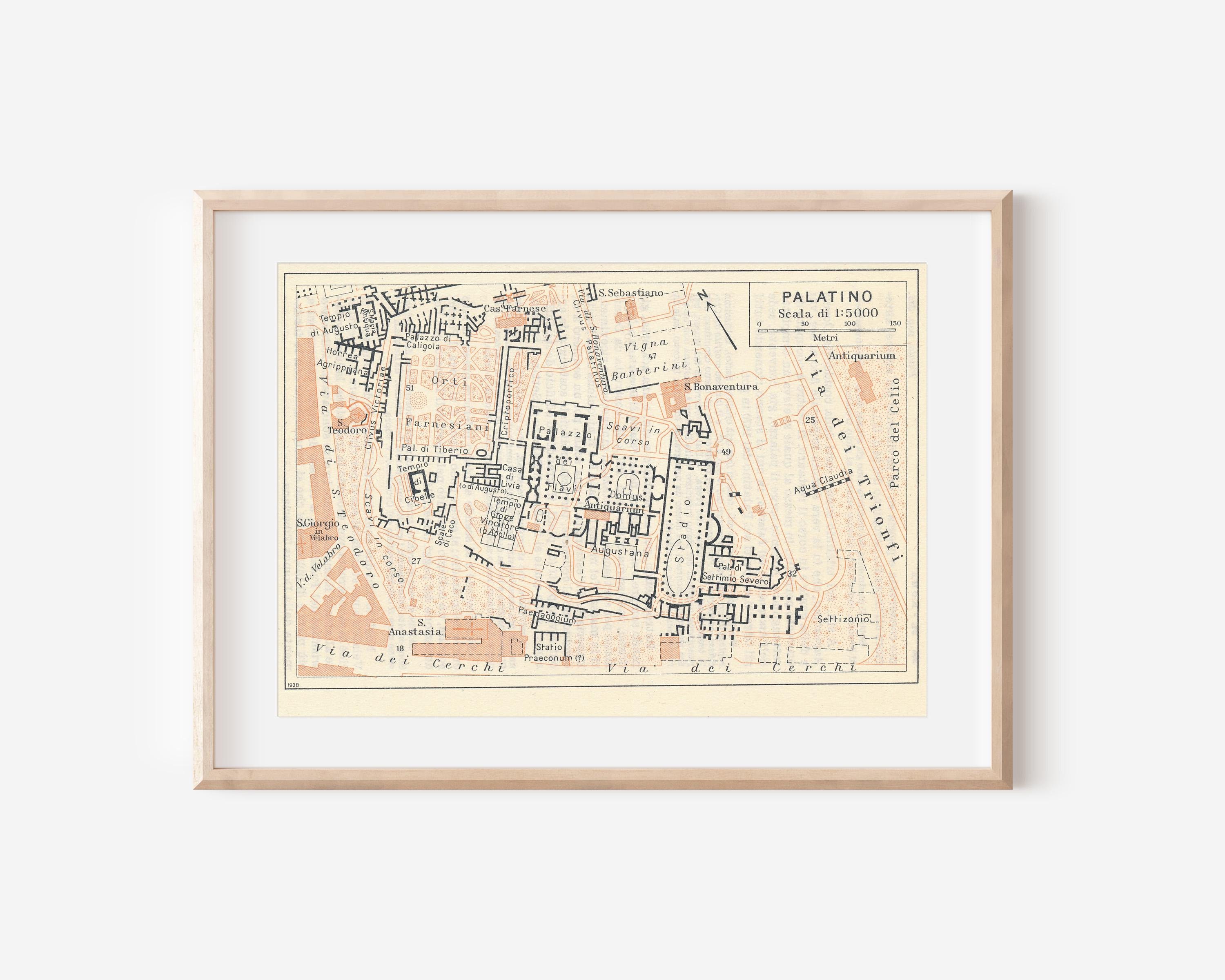 1939 Rome Italy Palatine Hill Antique Map - Etsy