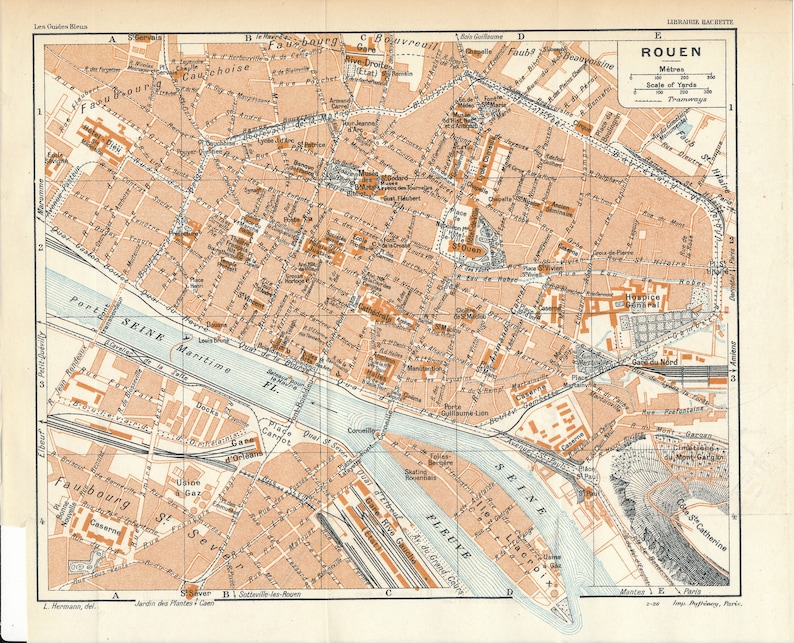 1926 Rouen France Antique Map - Etsy