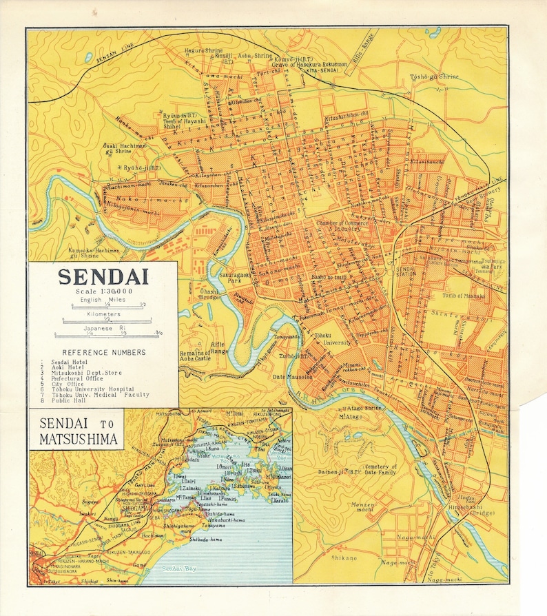 1961 Sendai Japan Vintage Map - Etsy