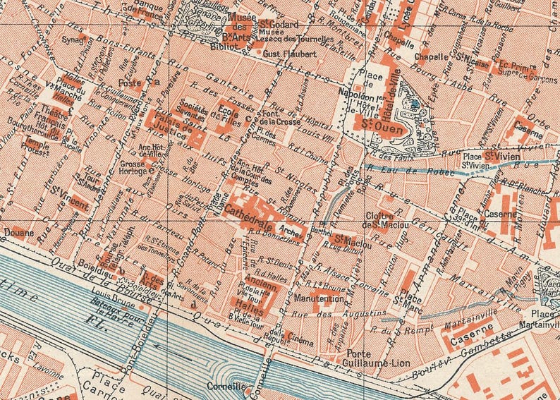 1926 Rouen France Antique Map - Etsy