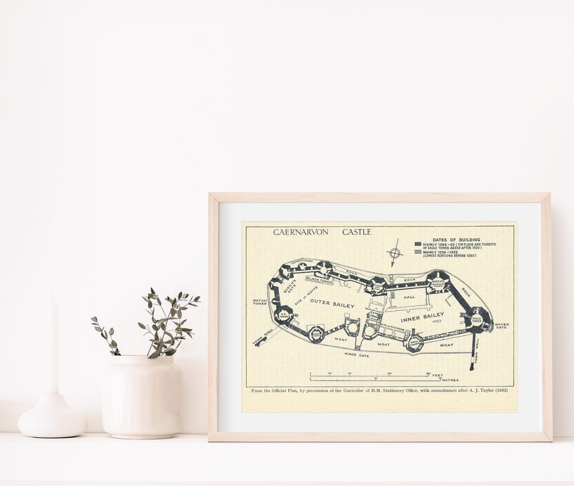1953 Caernarfon Castle, Wales, United Kingdom Vintage Map - Etsy