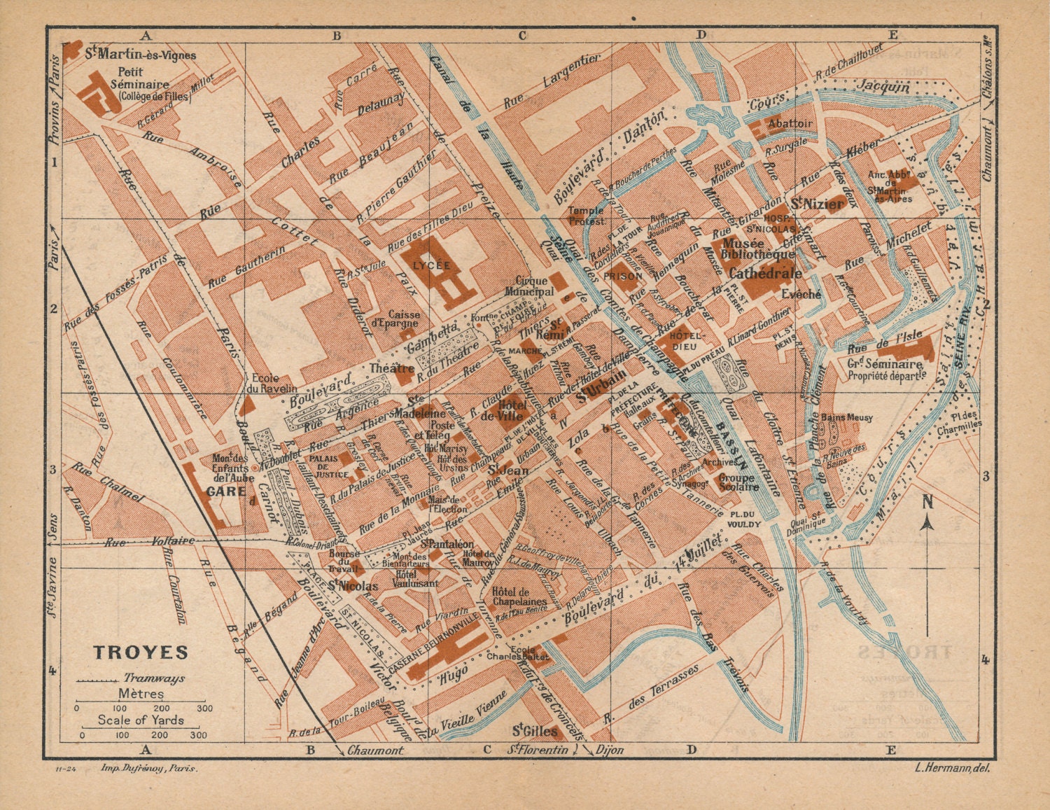 1922 Troyes France Antique Map | Etsy