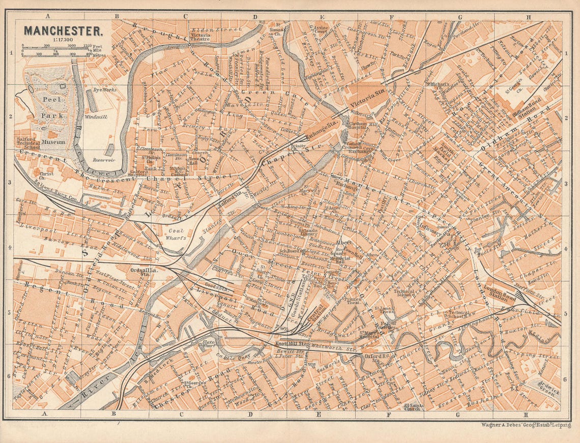 1906 Manchester United Kingdom Antique Map - Etsy