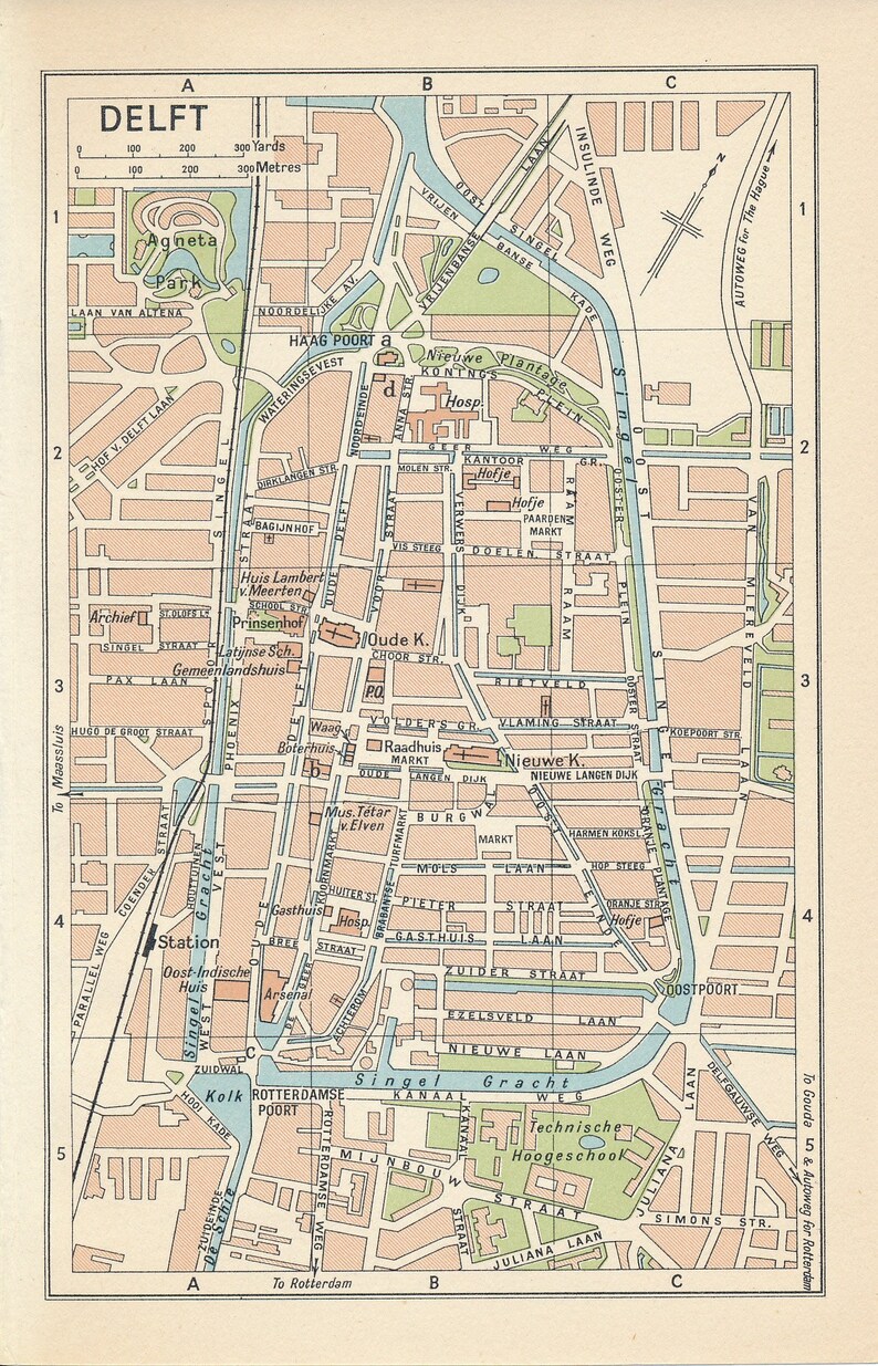 1961 Delft Netherlands Vintage Map | Etsy
