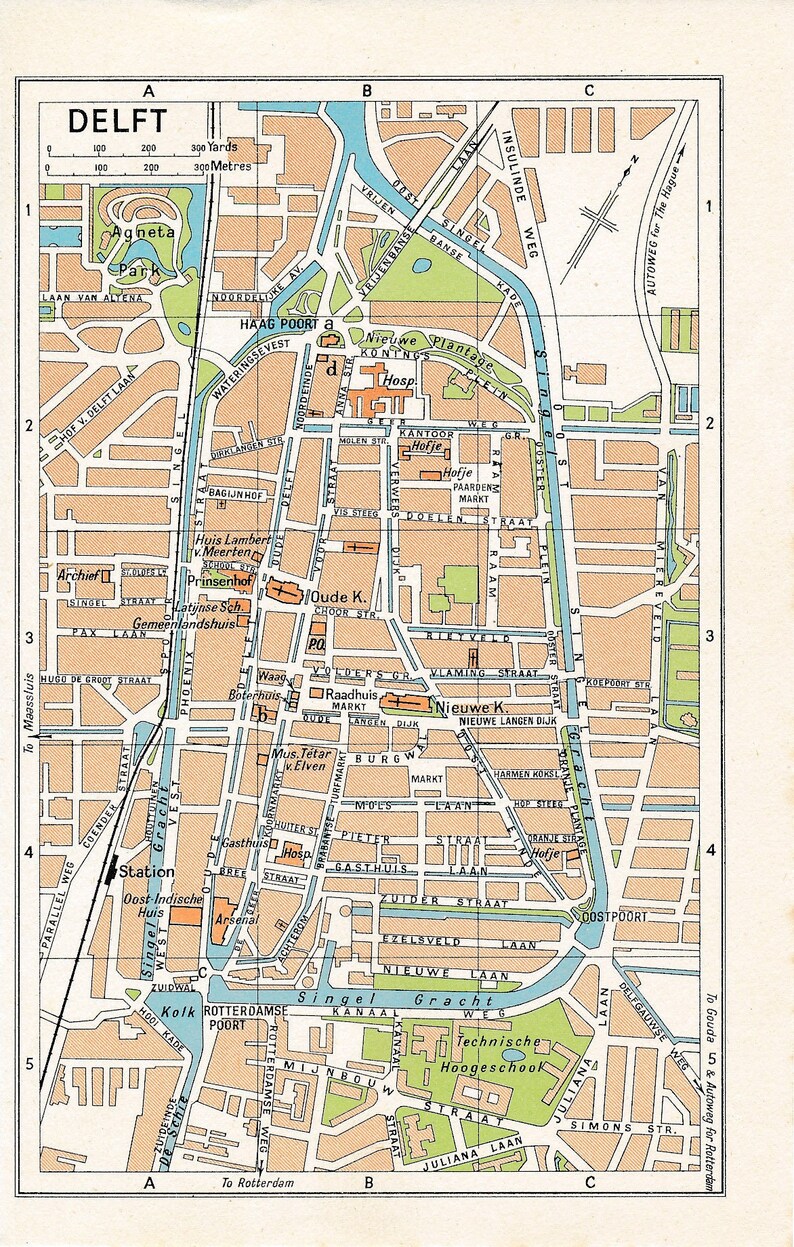 1961 Delft Netherlands Vintage Map - Etsy