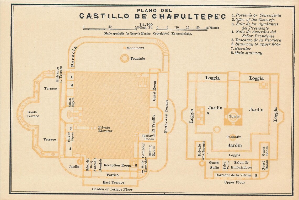 1933 Chapultepec Castle Mexico Antique Map - Etsy