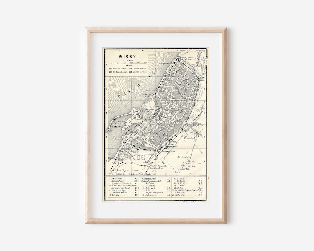 1912 Visby Sweden Antique Map - Etsy