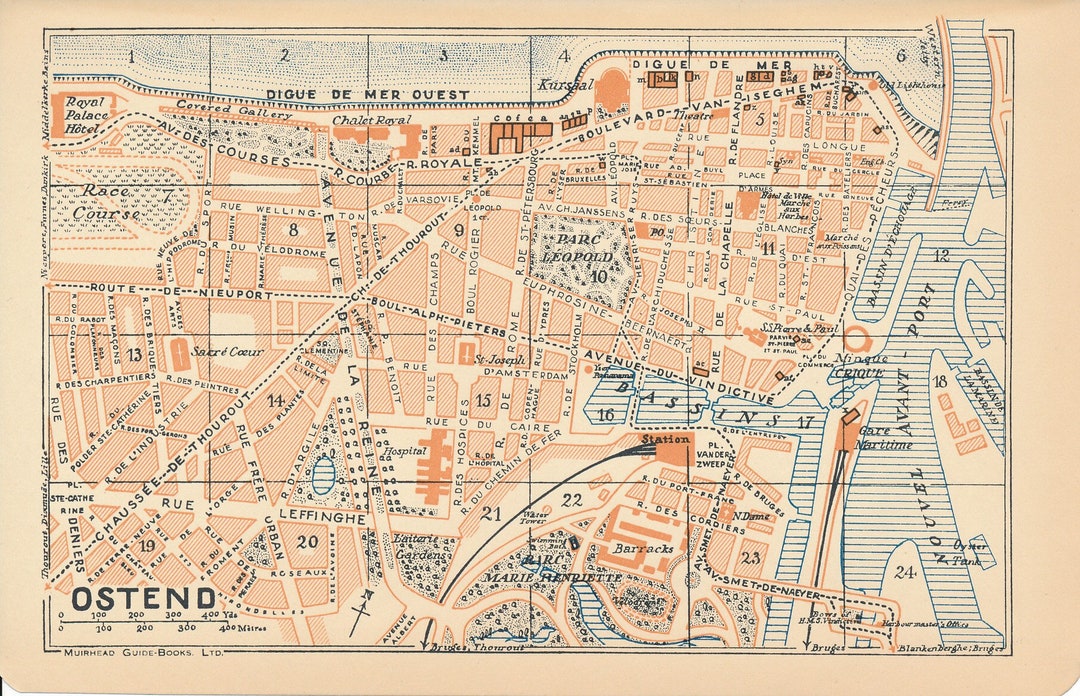 1929 Ostend Belgium Antique Map - Etsy