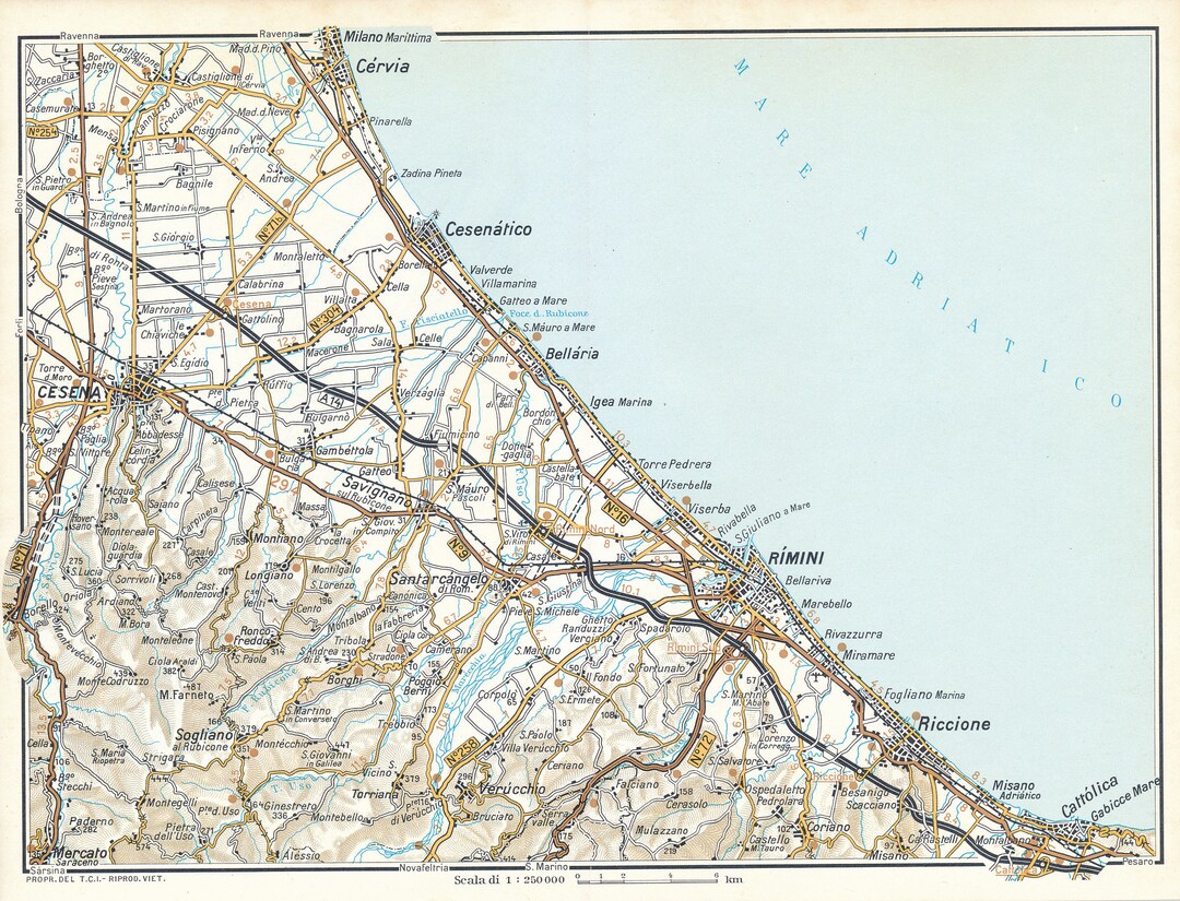 1971 Rimini Italy Environs Vintage Map - Etsy