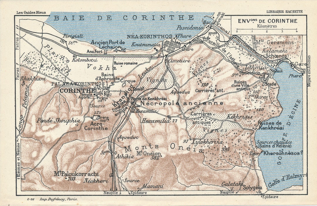 1911 Corinth Greece Antique Map - Etsy