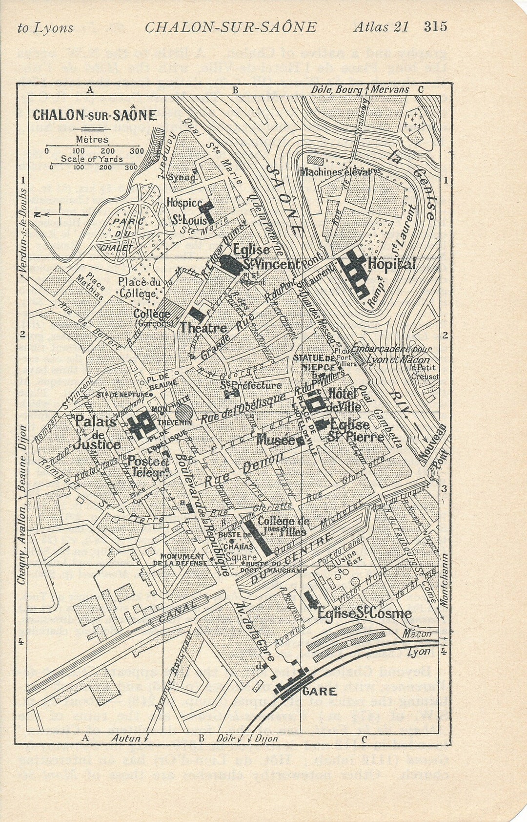1930 Chalon-sur-saone France Antique Map - Etsy