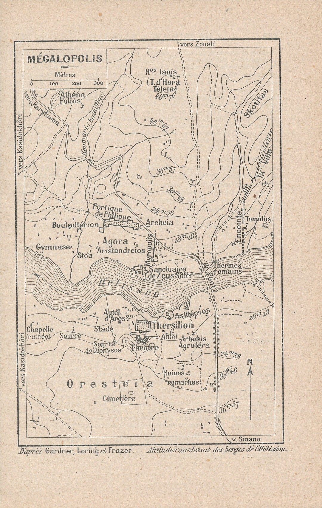 1911 Megalopolis Greece Antique Map - Etsy