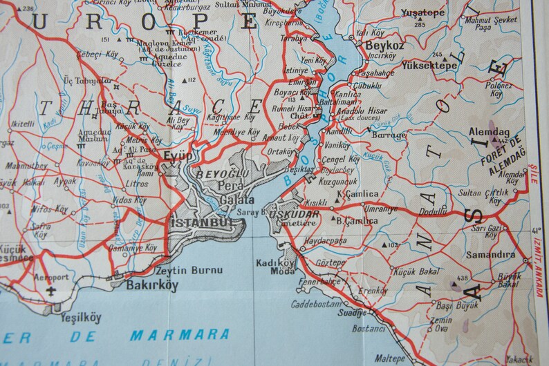 1960 Istanbul Bosporus Turkey Vintage Map - Etsy