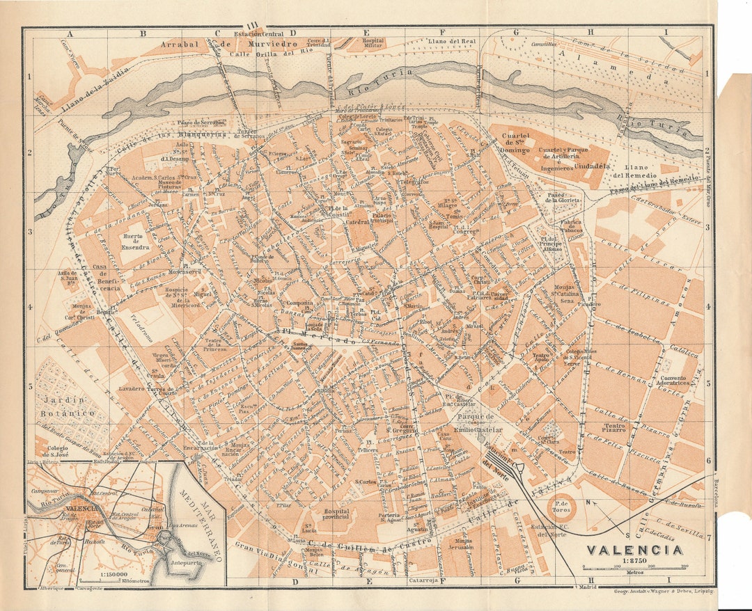 1913 Valencia Spain Antique Map - Etsy